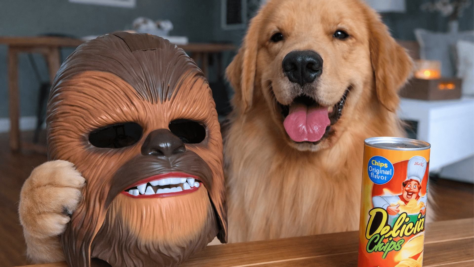 My dog does not trust this Chewbacca mask