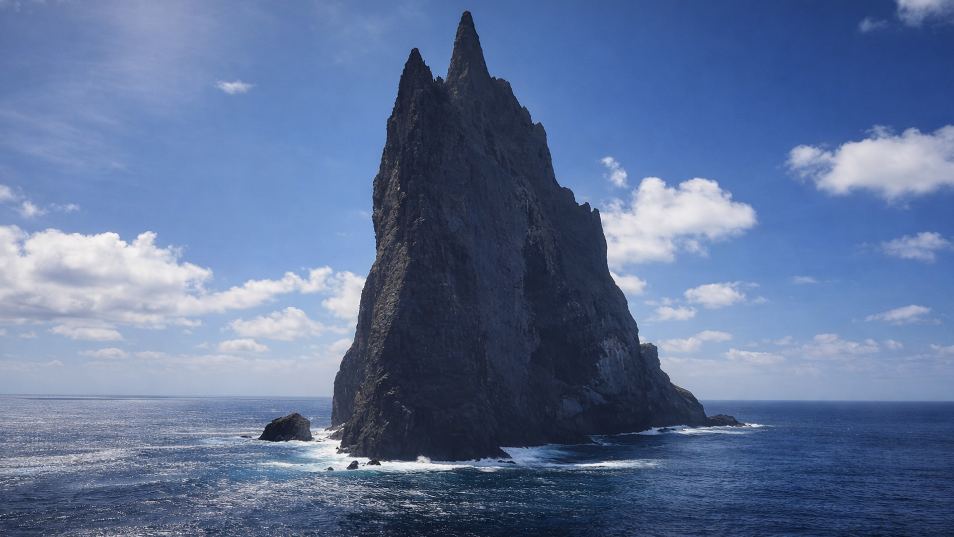 Massive rock rising from the deep ocean