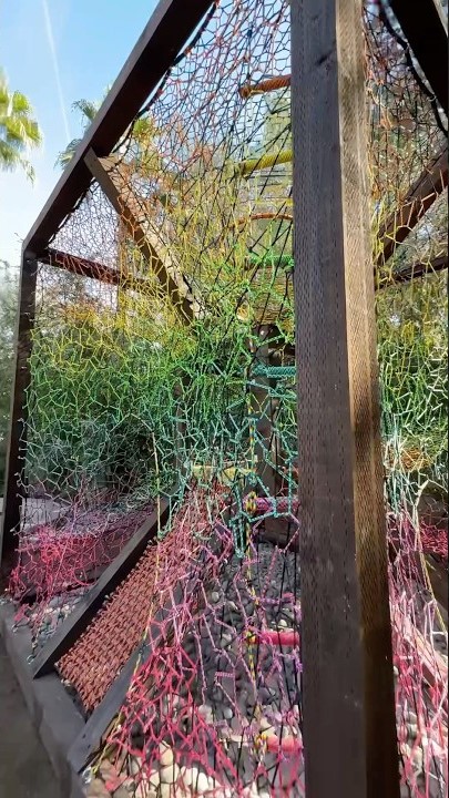 Dad builds rainbow maze playground!
