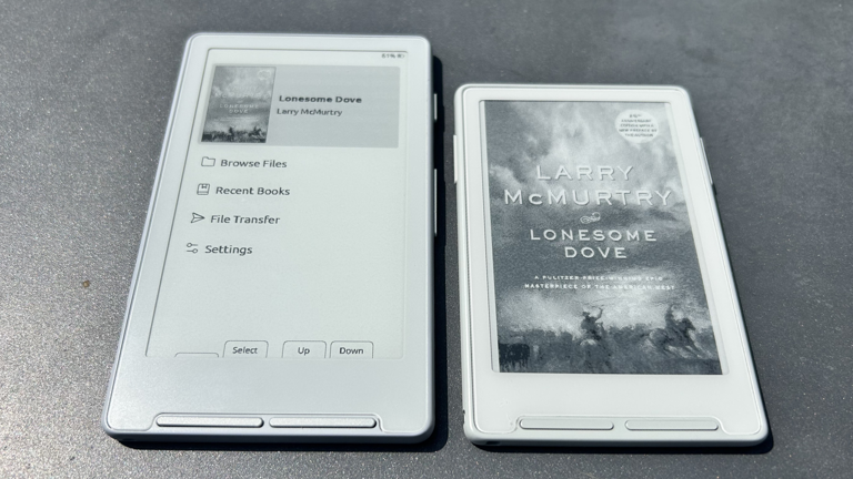 I'm reading a 900-page novel on an e-reader the size of my library card ...