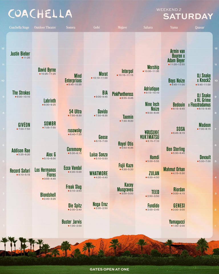 Coachella weekend 2 schedule: Sabrina Carpenter, Justin Bieber, Karol G ...