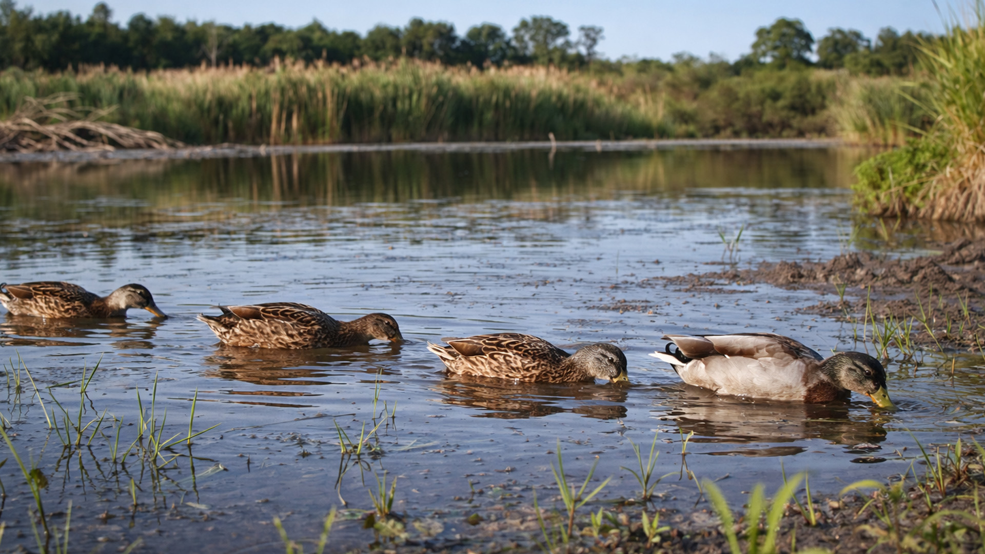 A hidden camera captured ducks feeding along this quiet river