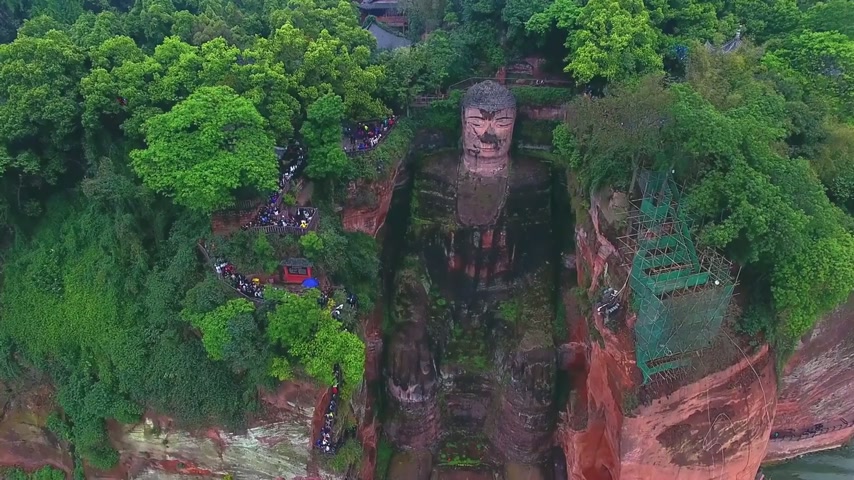 Leshan, China: Drone views of Giant Buddha