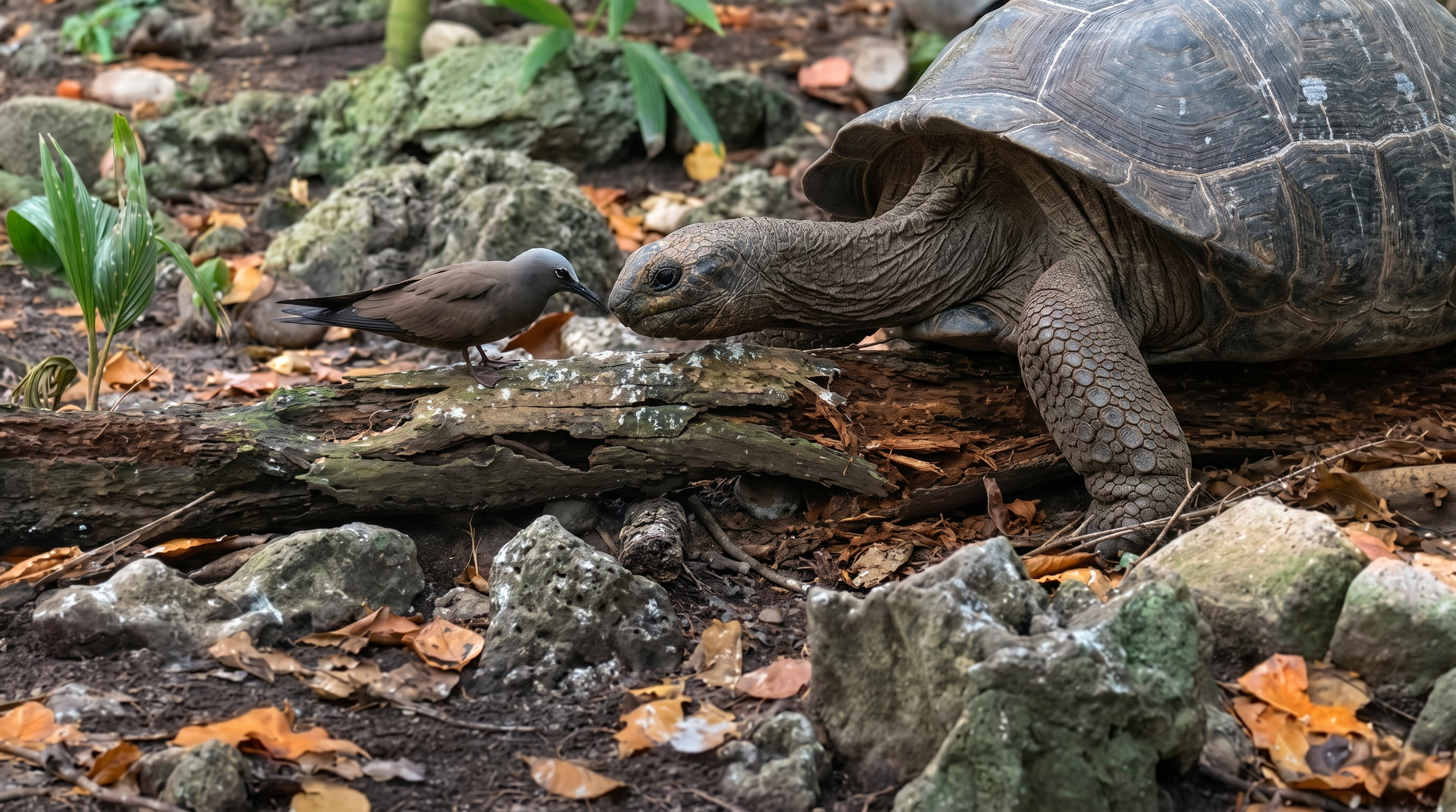 Watch what happens when a giant tortoise slowly hunts a live bird