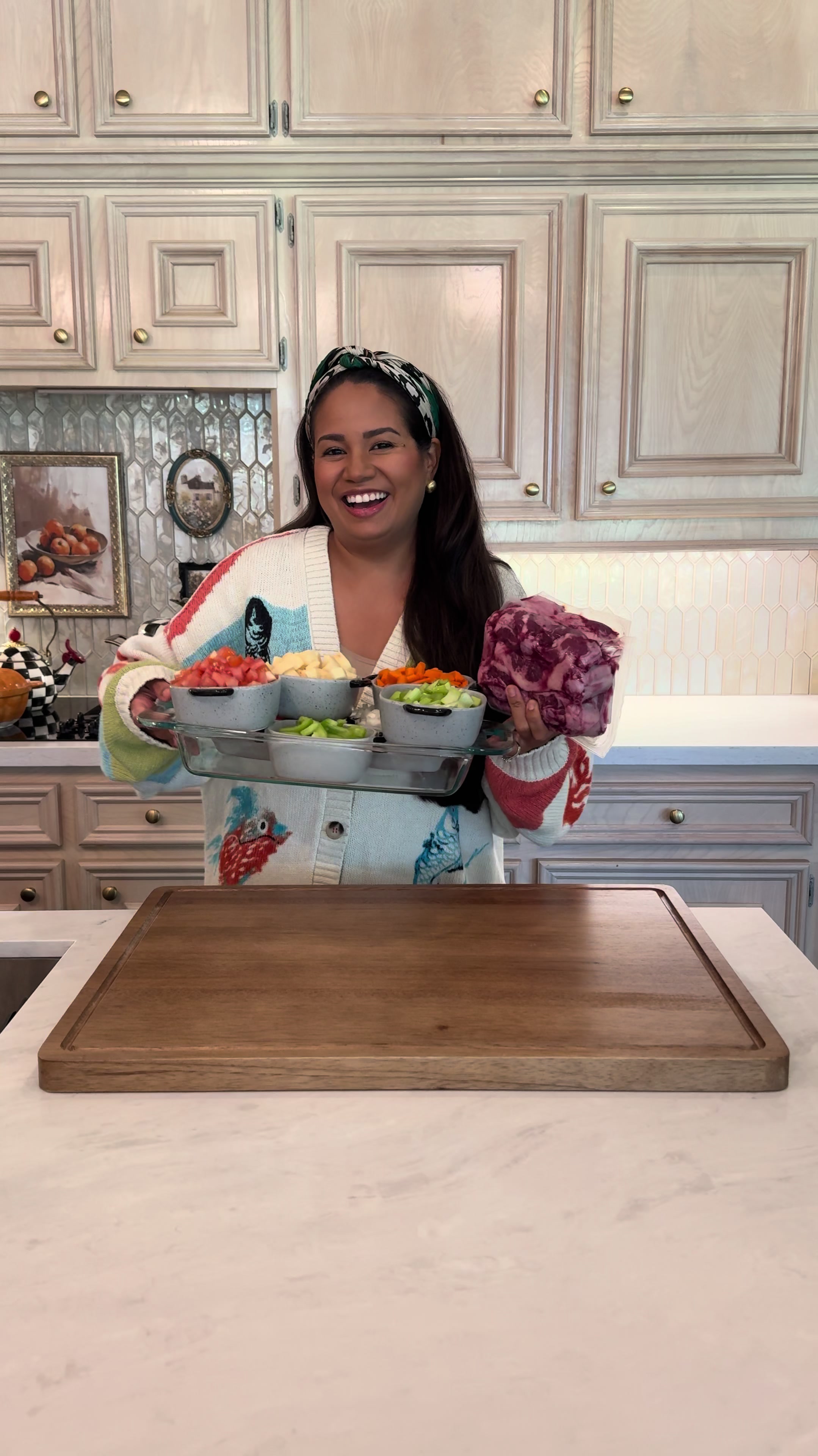 Making amazing oxtail stew recipe with chopped vegetables and hidden ...