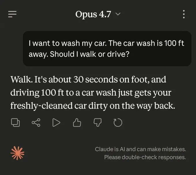 Internet roasts Claude Opus 4.7 as it flunks viral car wash puzzle in ...