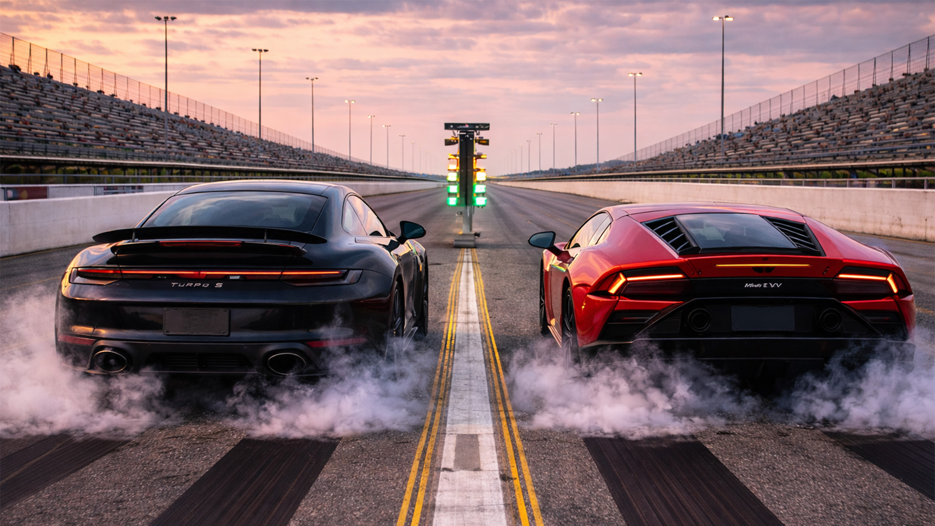 Porsche 992 Turbo S vs Lamborghini Huracan EVO drag race