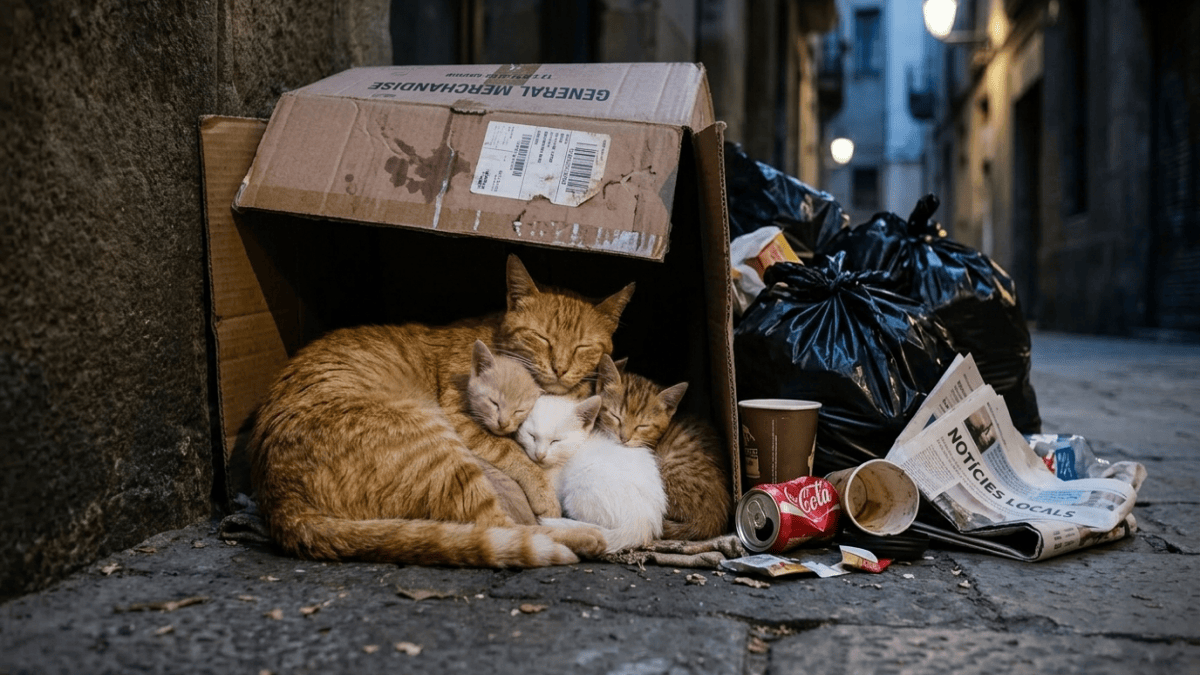 Blind but devoted, this mother cat protects her kittens and melts hearts