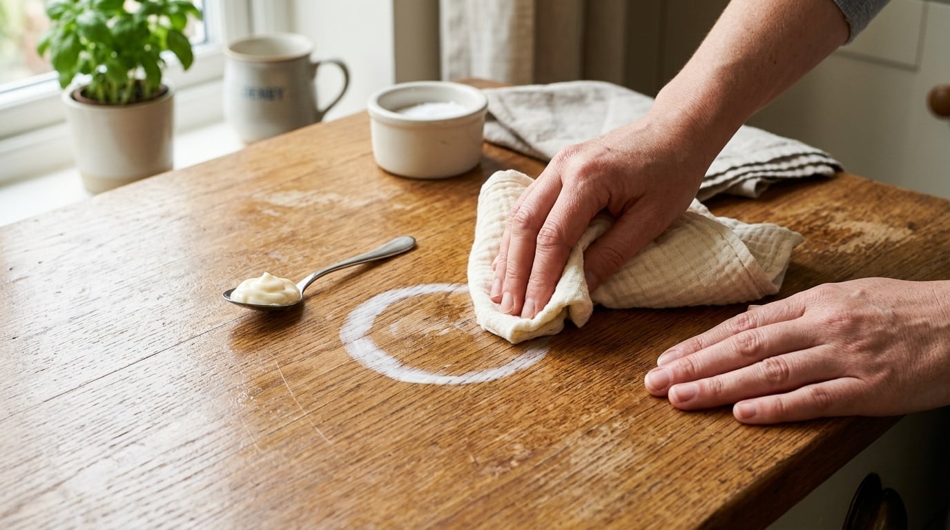 Think your wooden table is ruined by water marks? This simple sandwich ...