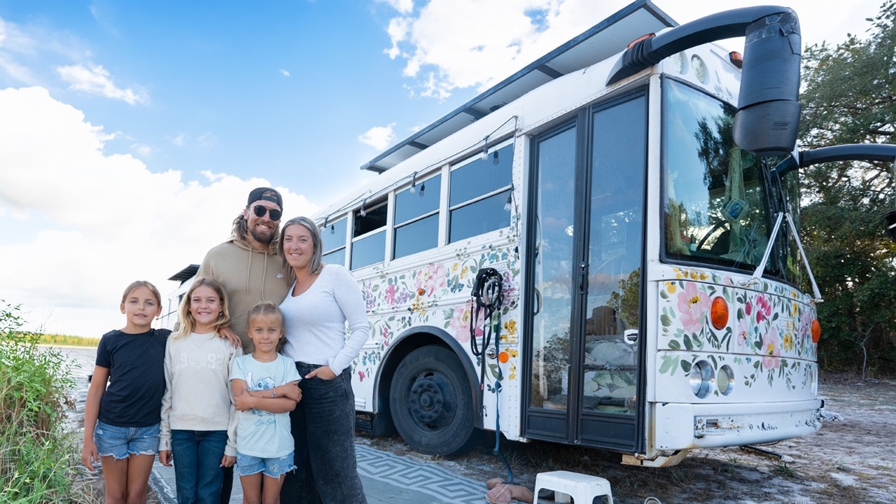 Inside a full family bus conversion