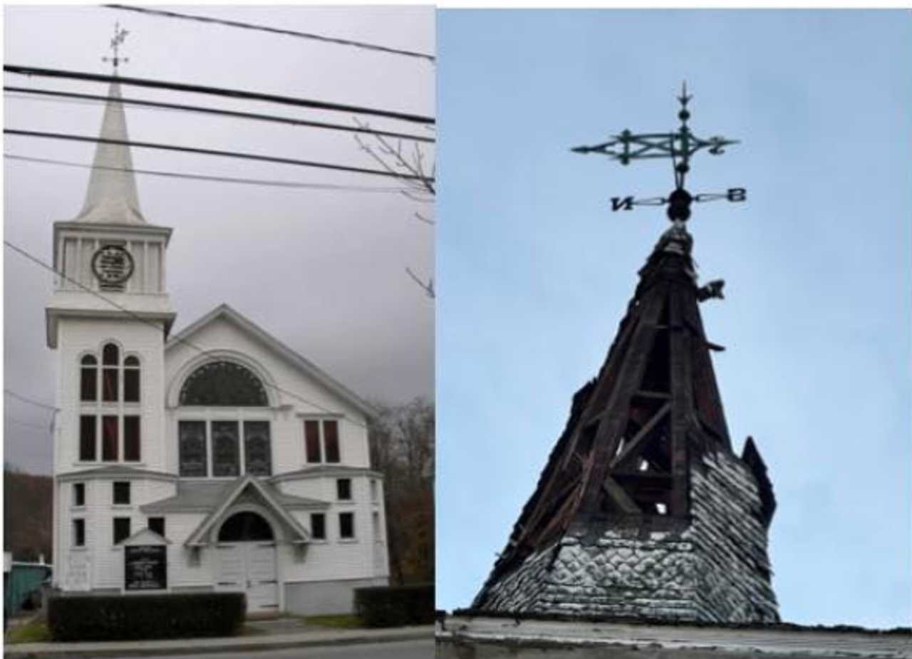 Lightning damages Moosup United Methodist Church's steeple