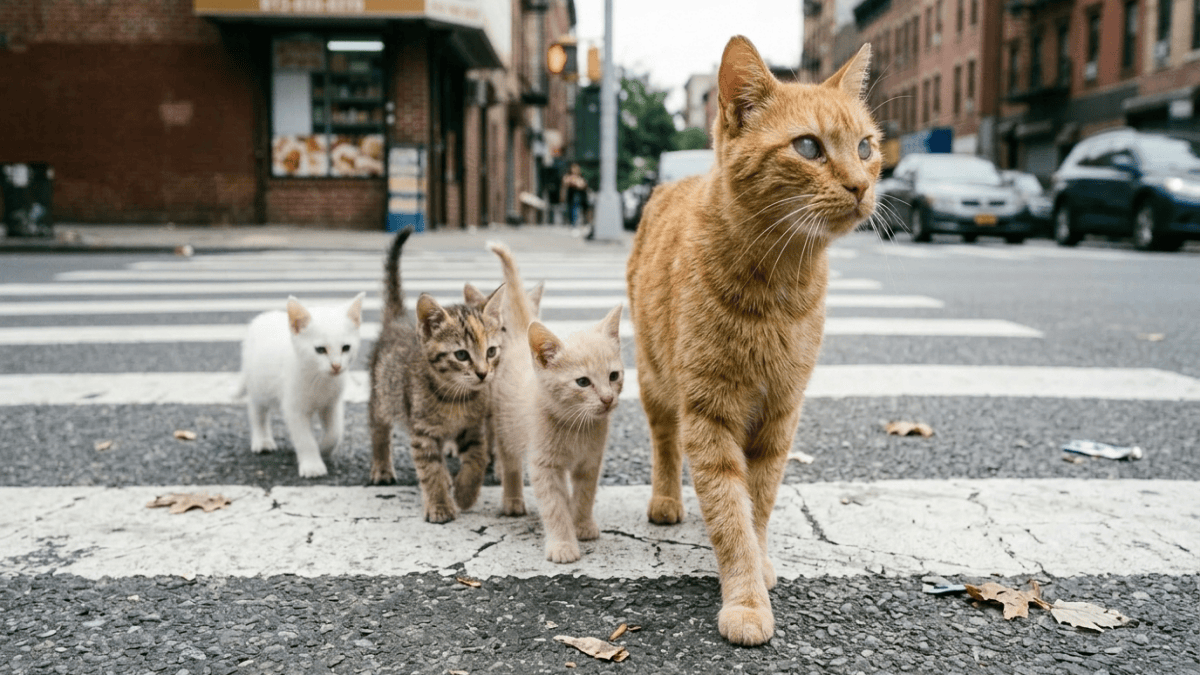 Blind but devoted, this mother cat protects her kittens and melts hearts
