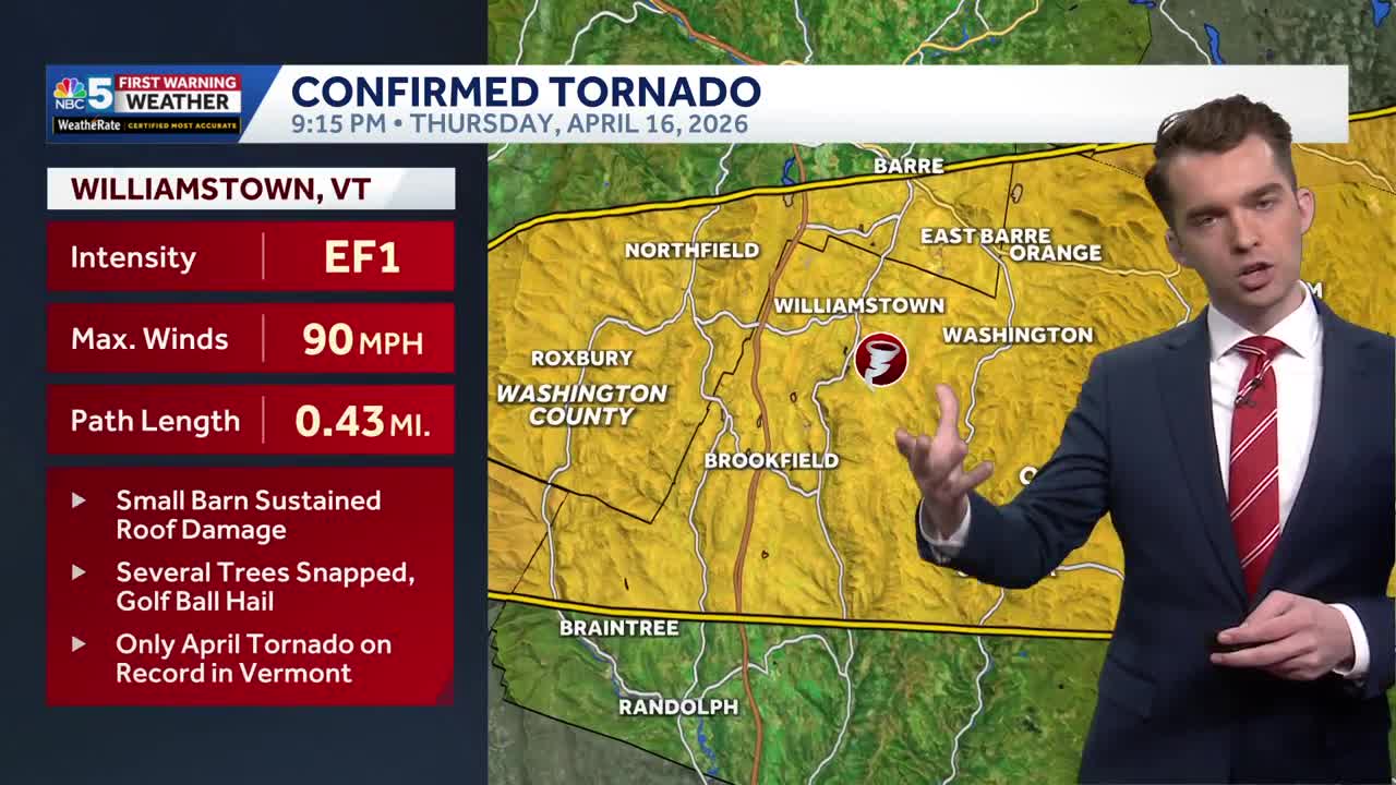 EF-1 tornado confirmed in Williamstown, Vermont