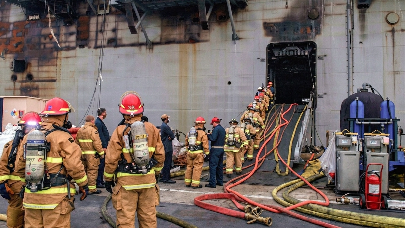Watch how a US Navy ship caught fire near Iran and had to withdraw