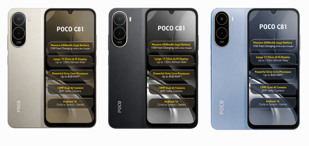 Poco C81, C81x budget phones debut with 120Hz displays, Android 16 ...