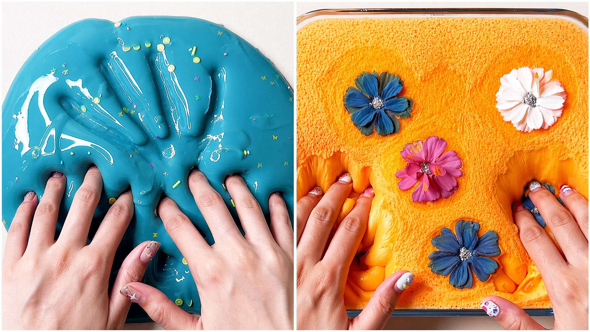 Glossy slime press and soft texture play