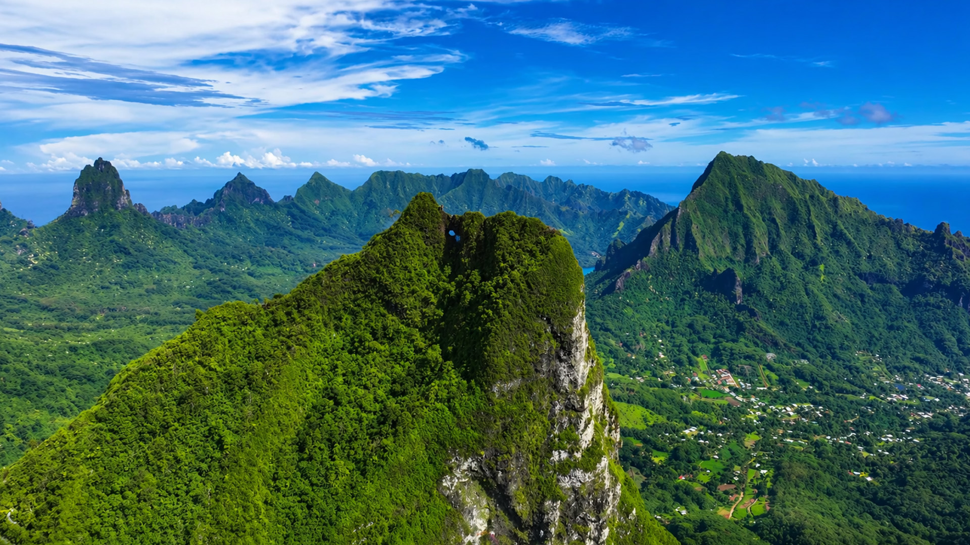 High mountain view across a tropical island