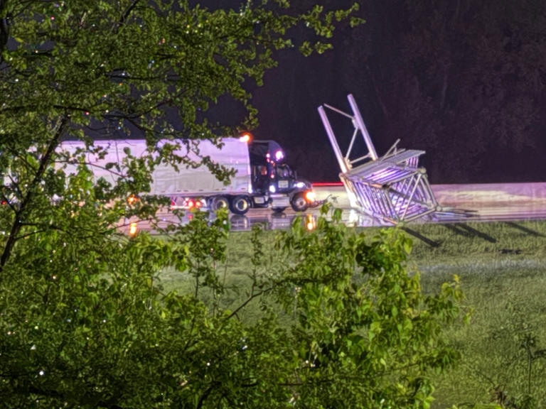 Fatal crash leaves sign down, truck jackknifed across southbound I-35