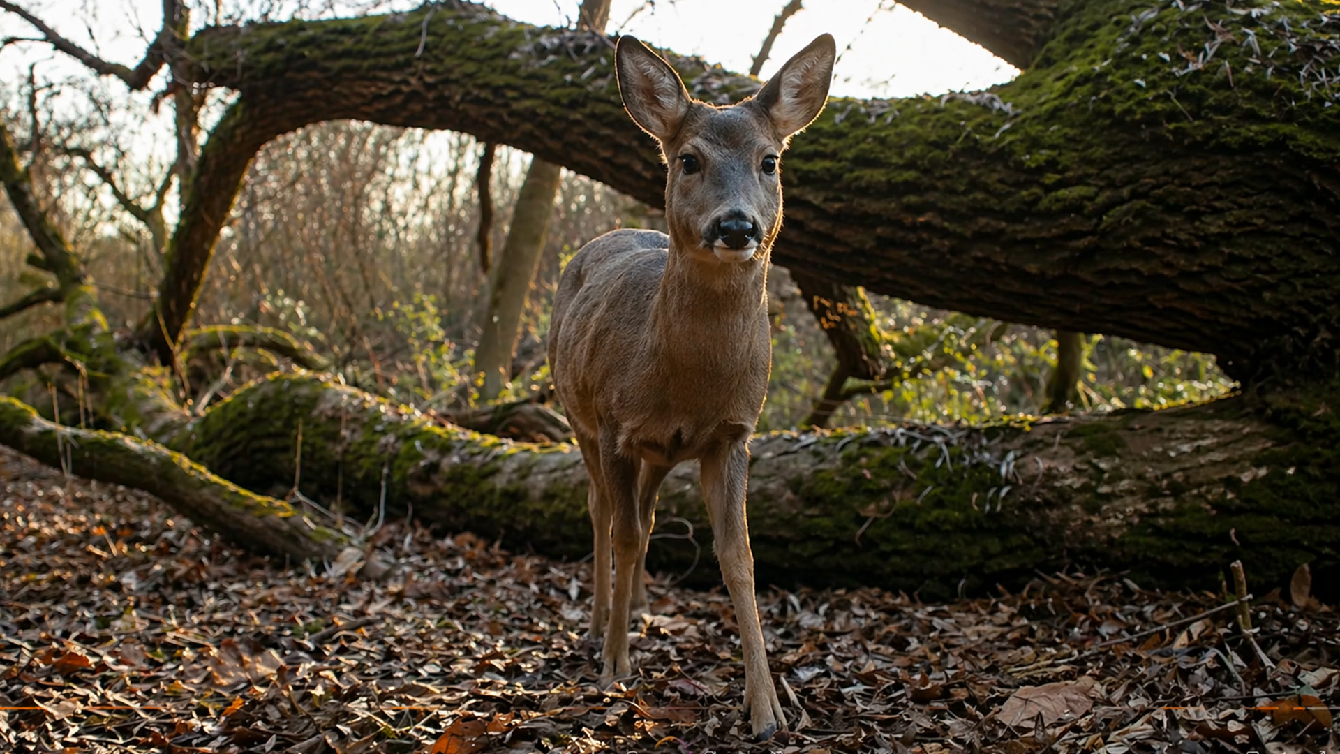 A curious deer notices the hidden camera