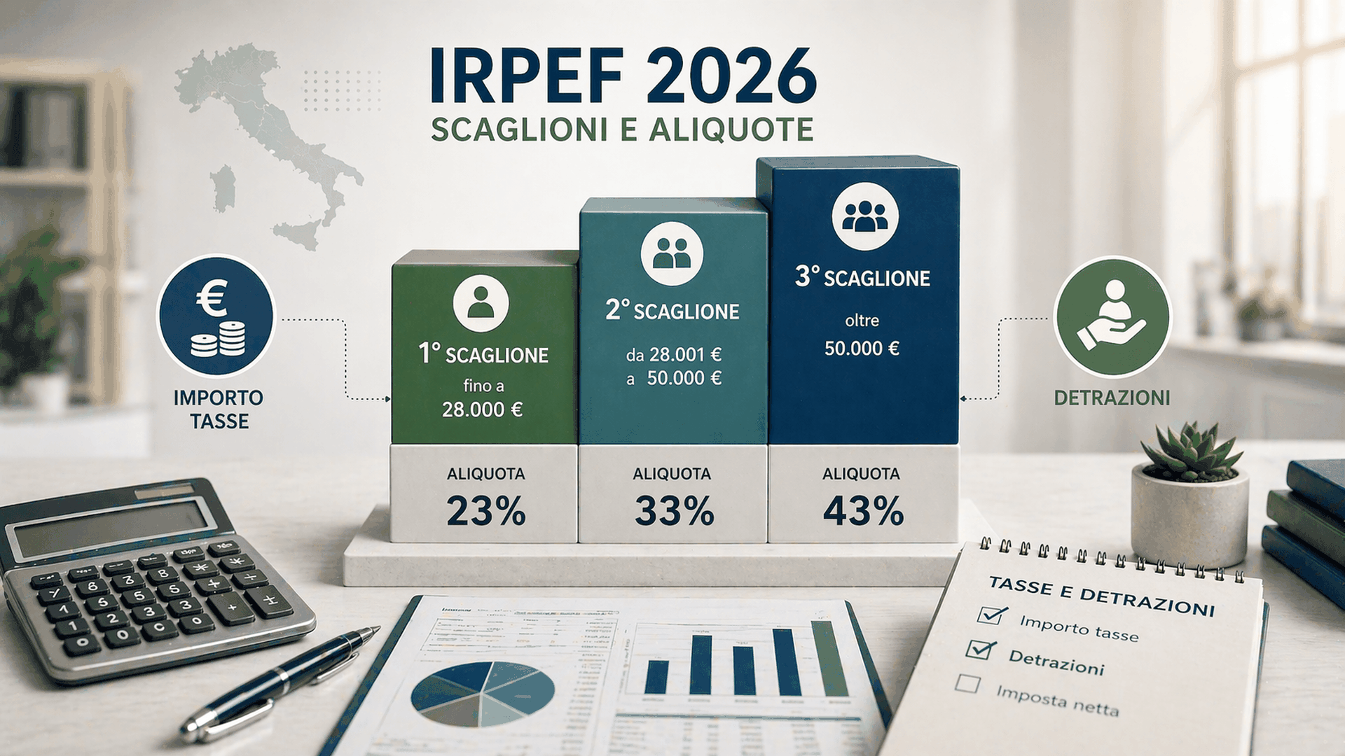 Scaglioni IRPEF e aliquote 2026: importo tasse e detrazioni