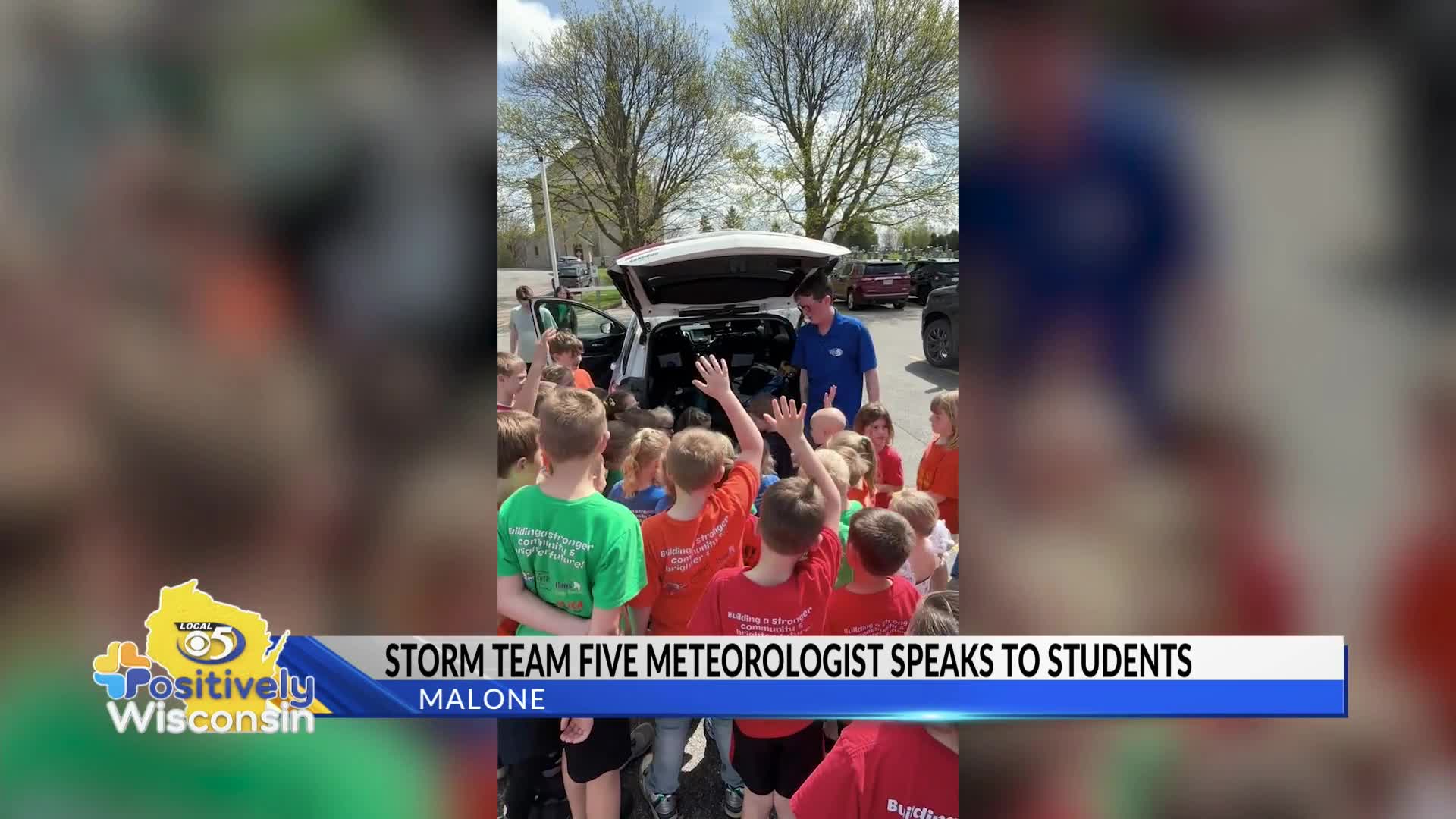 Storm Team 5's Nathan Himpsl gives weather presentation to local students