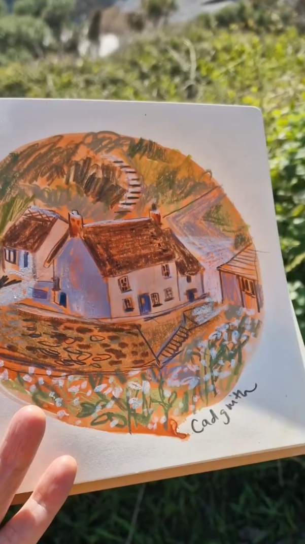 Bright and windy sketch walk in Cadgwith with sleeping dog