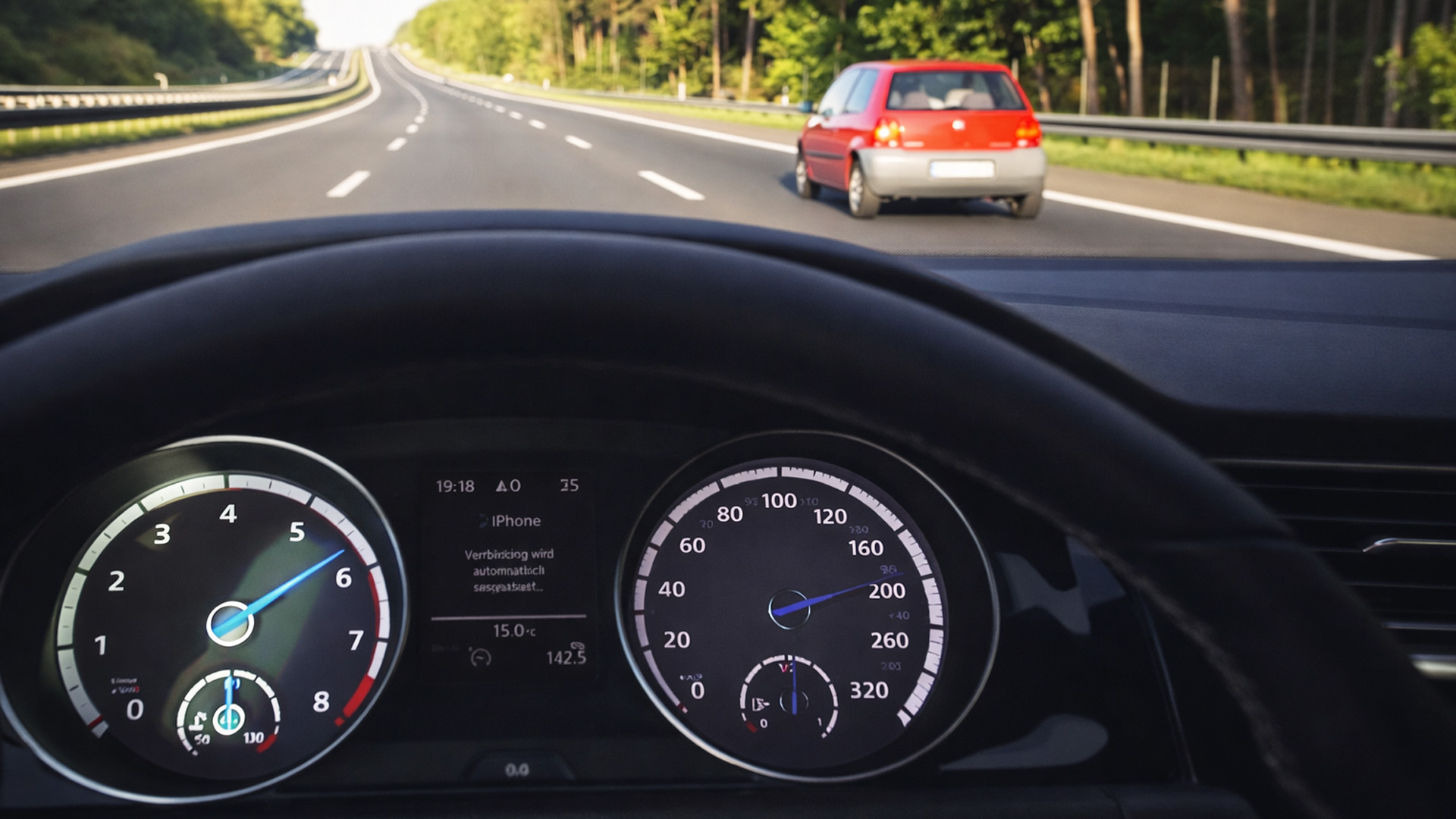 VW Golf 7 R full speed 260 km/h onboard on the Autobahn