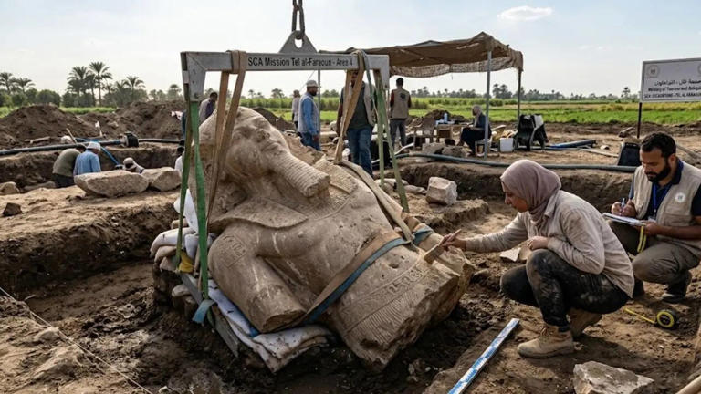 Giant Ramesses II statue fragment found in Nile Delta, revealing new ...