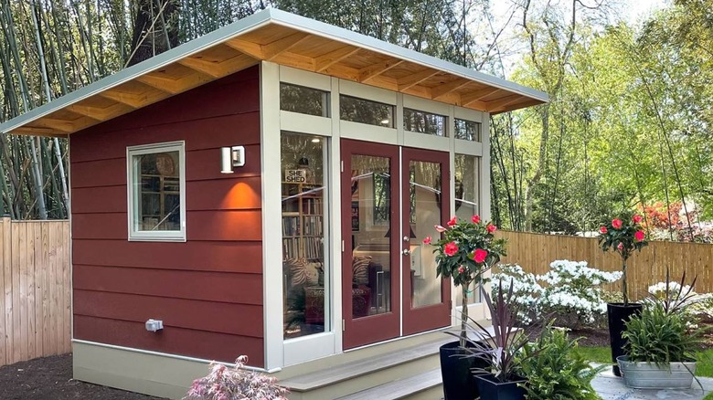 Costco's studio shed includes all the essentials for a backyard getaway