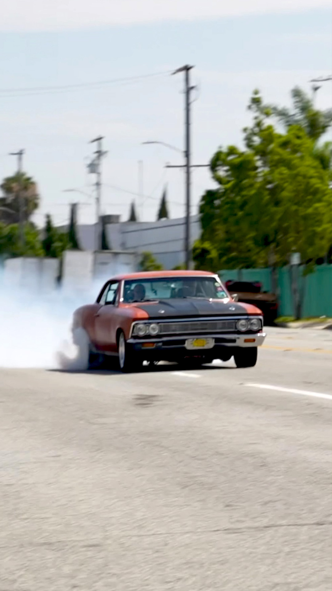 Supercharged Chevelle massive burnout and engine roar