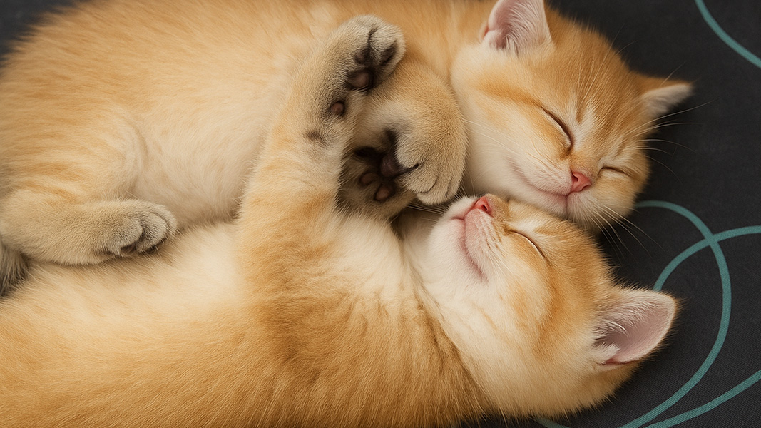Two kittens sleeping side by side