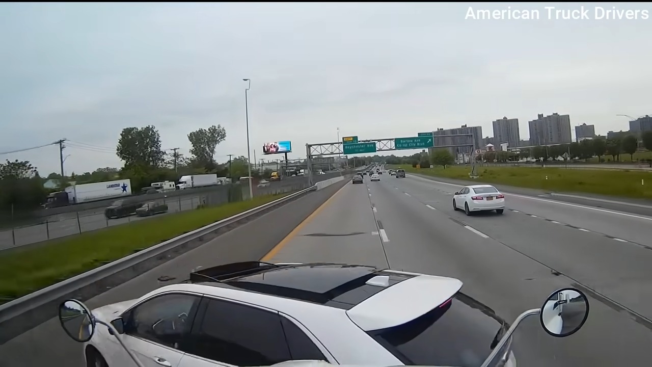 Watch mad Karen thought brake-checking an 18-wheeler was a good idea ...