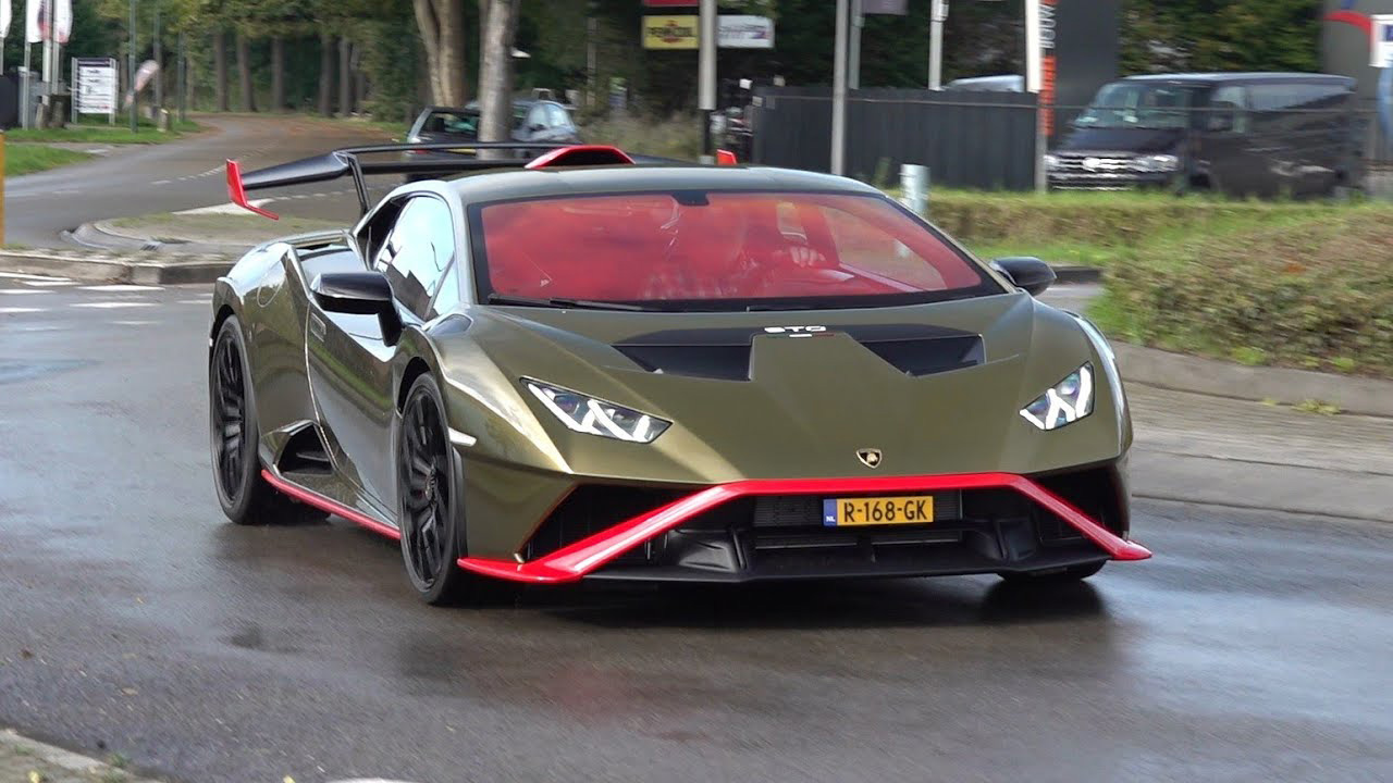 Lamborghini Huracan STO Green Front View Street Driving