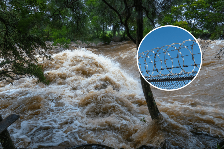 Dam failure warning for 200,000 in two states as razor wire debris possible
