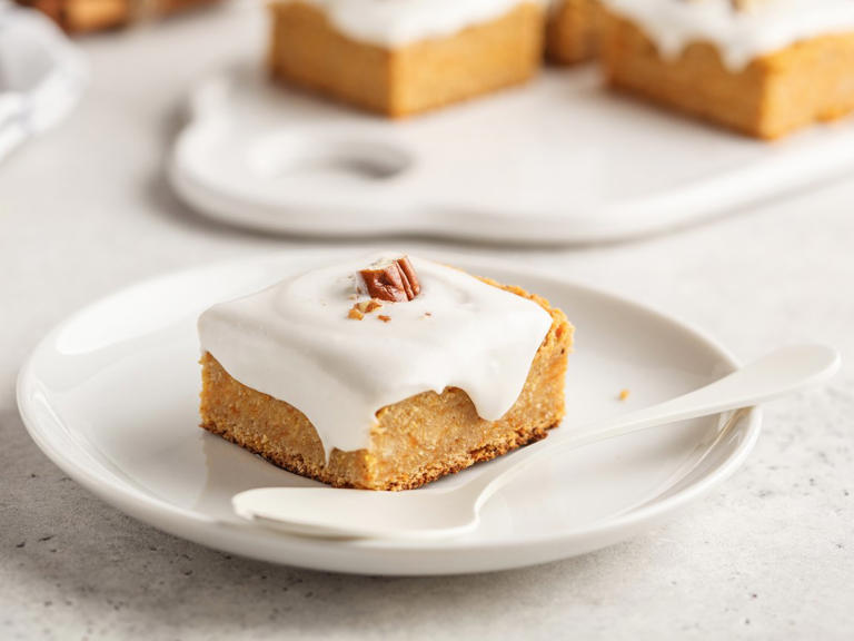 Vegan carrot cake with coconut frosting
