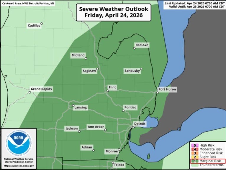 Severe weather forecast for parts of Lower Michigan