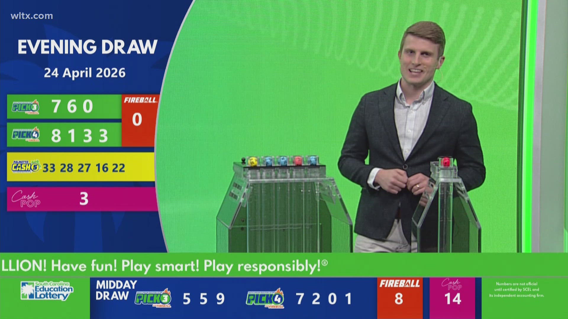 Evening SC winning lottery numbers for April 24, 2026