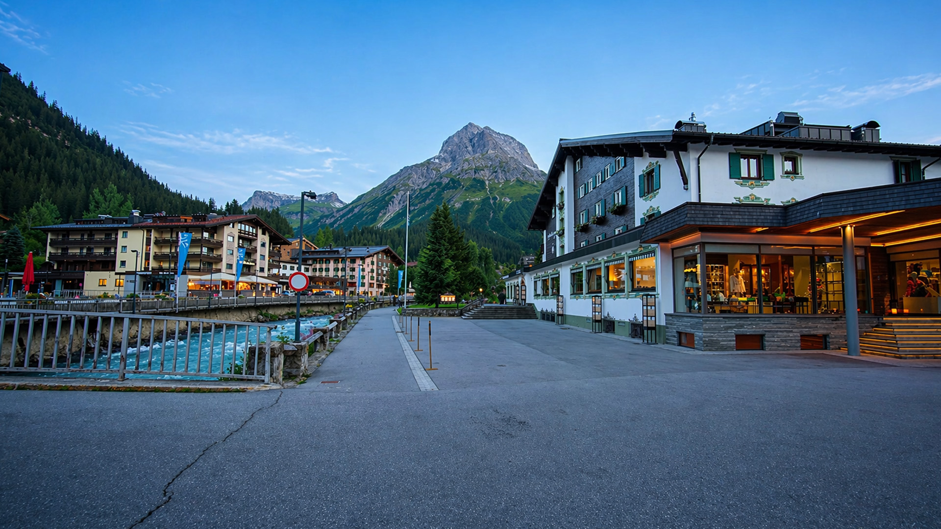 Lech Austria evening walk in a famous alpine village (4K)