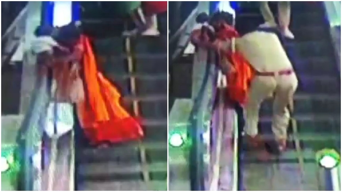Jaipur cop's quick action saves woman, child mid-fall on escalator at ...