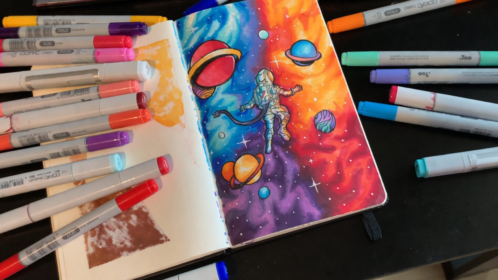 My galaxy drawing process using Copic markers