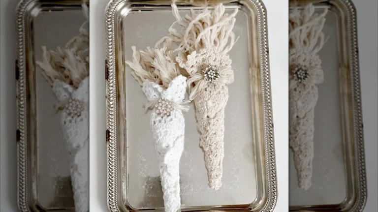 She turns vintage doilies and twine into the prettiest DIY spring decor