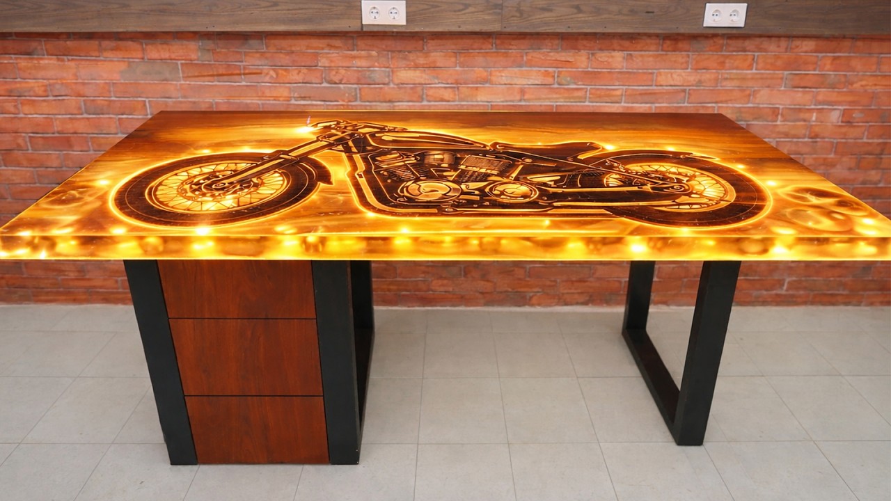 Making a custom river table with motorcycle theme