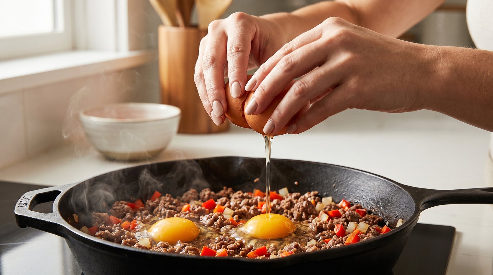 This one-pan ground beef and eggs dish is a weeknight secret weapon