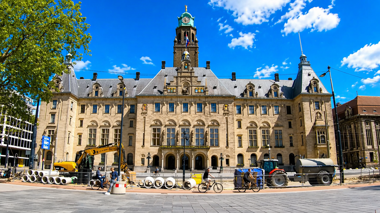 Walking through modern Rotterdam city streets (4K)