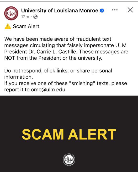 ULM issues scam alert for fraudulent text messages