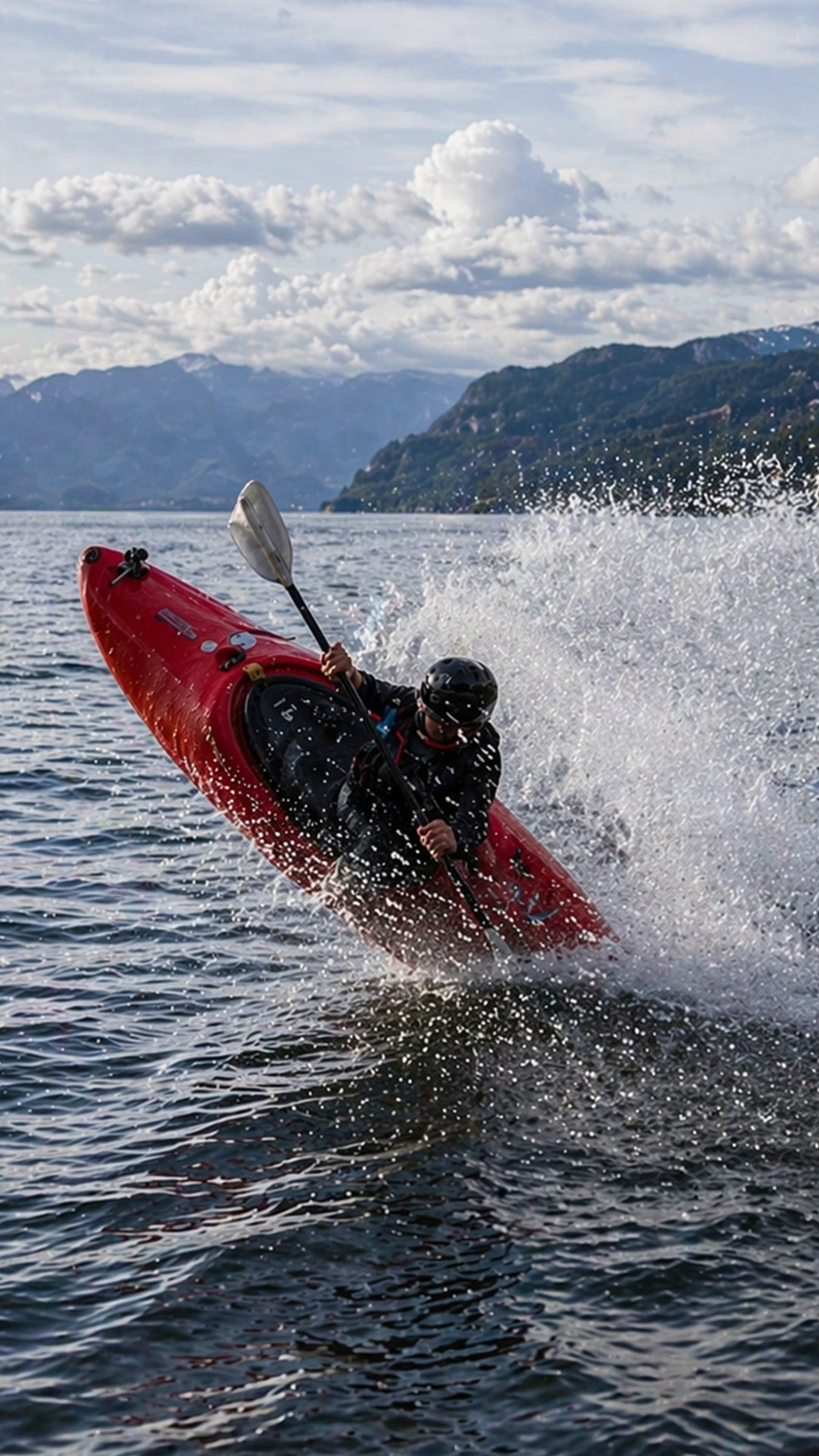 A kayak stunt scene filmed in open water