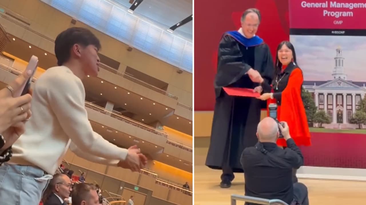 Watch: Proud son cheers as mom graduates from Harvard University, viral ...