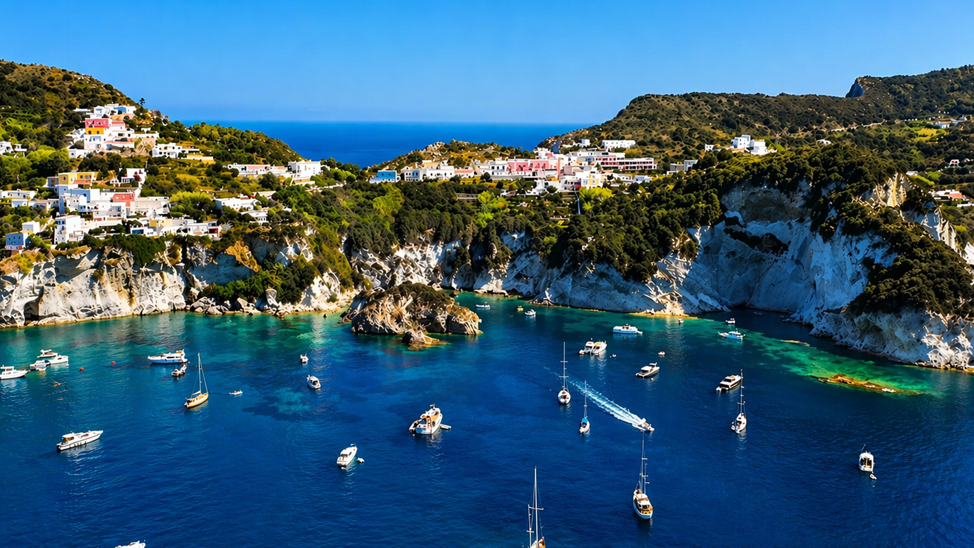 Why do boats gather in this hidden bay?