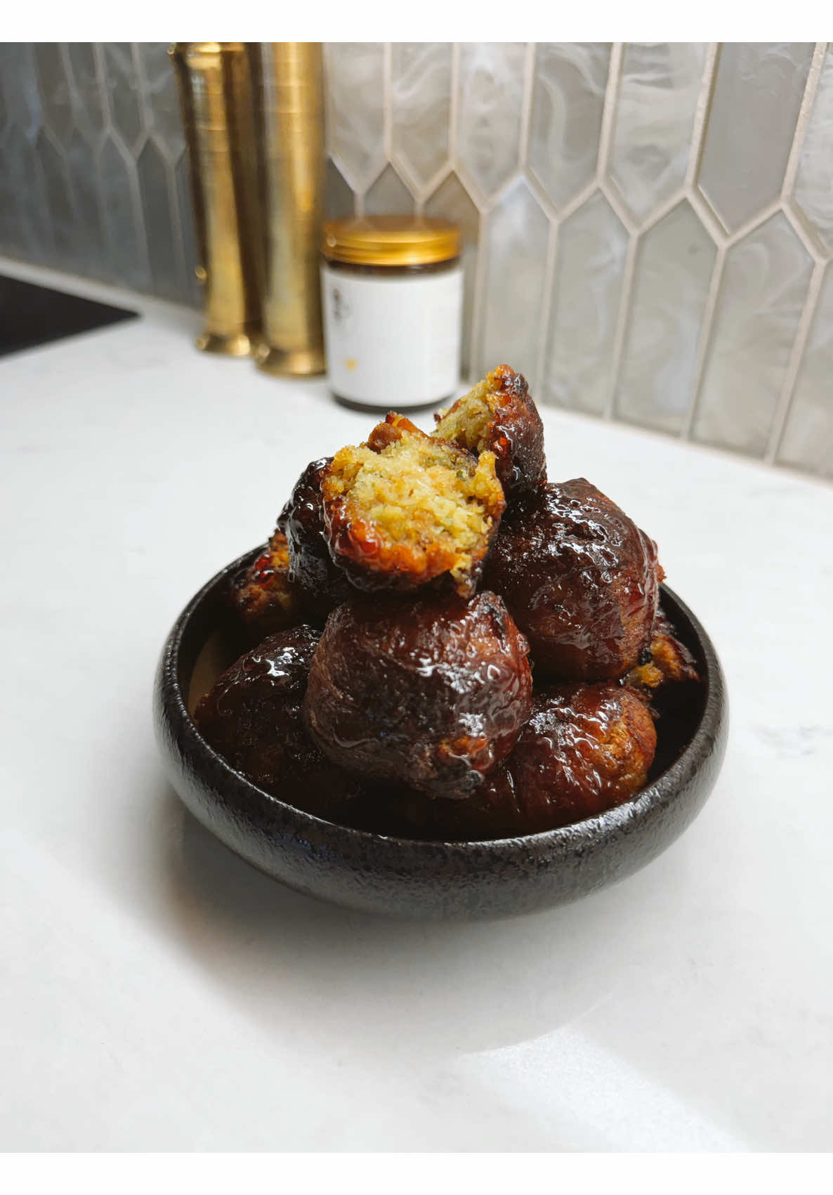 Cute dark glazed carrot cake bites with sweet sauce homemade dessert