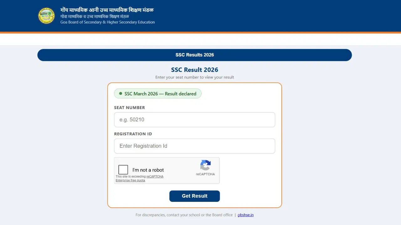 Goa Board SSC result 2026 declared: GBSHSE releases class 10 SSC ...